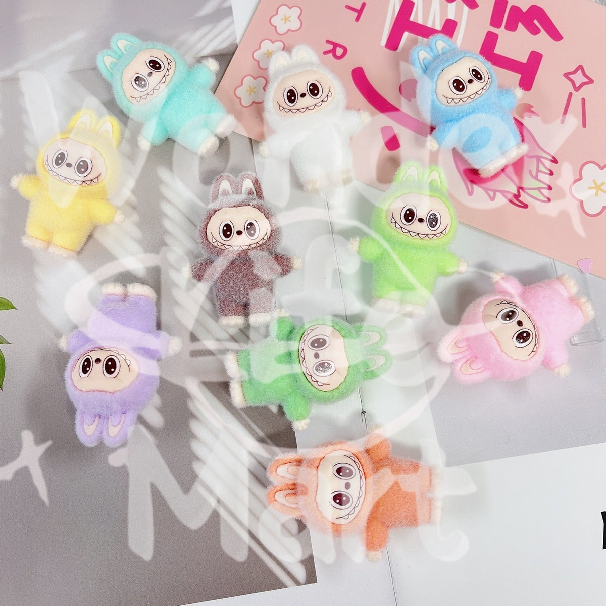 LABUBU Fuzzy Colorful Smile and hug Desktop ornament Pen Toppers Rando ...