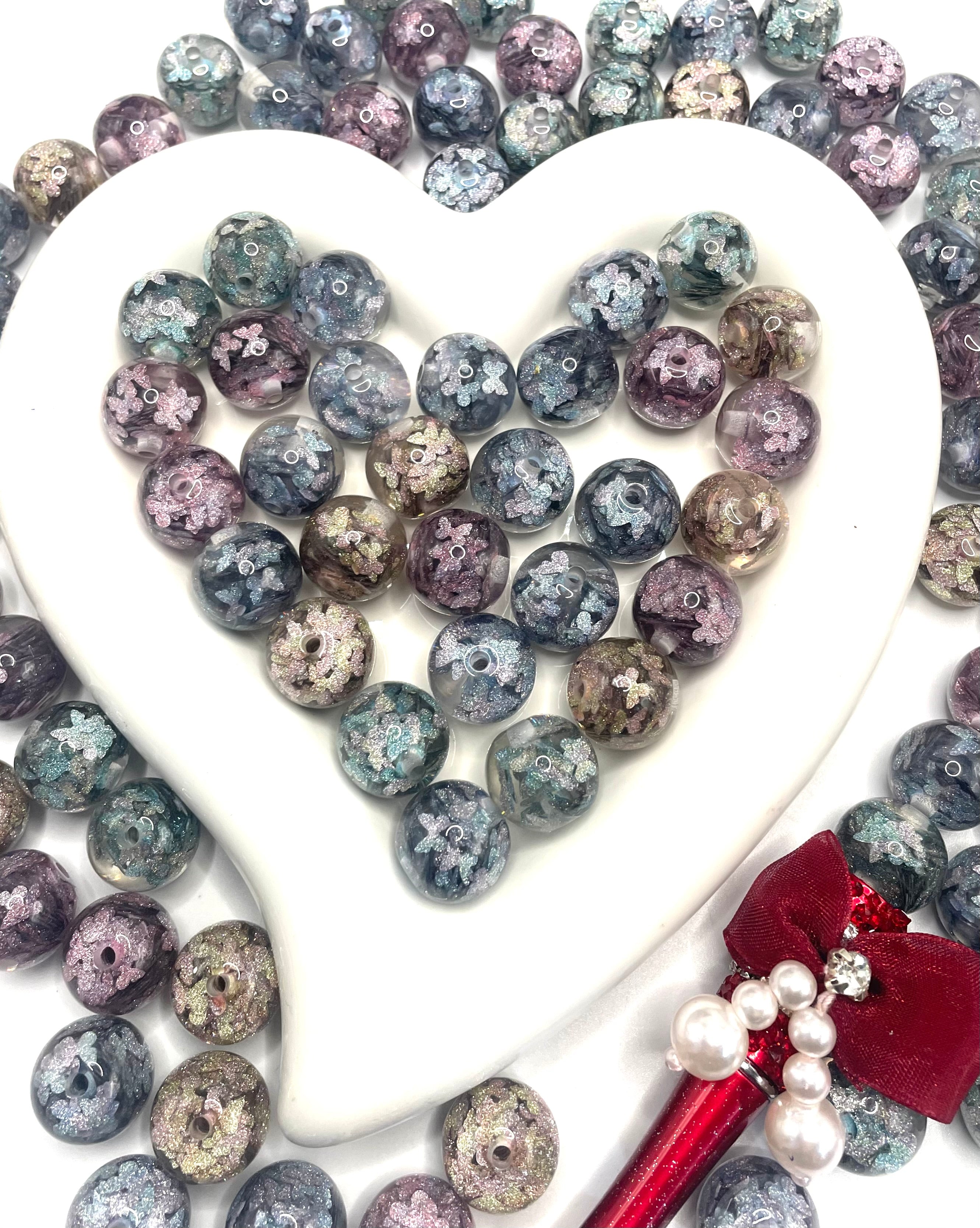 diy acrylic beads has glitter butterflies inside,colored ,random mix 1 ...