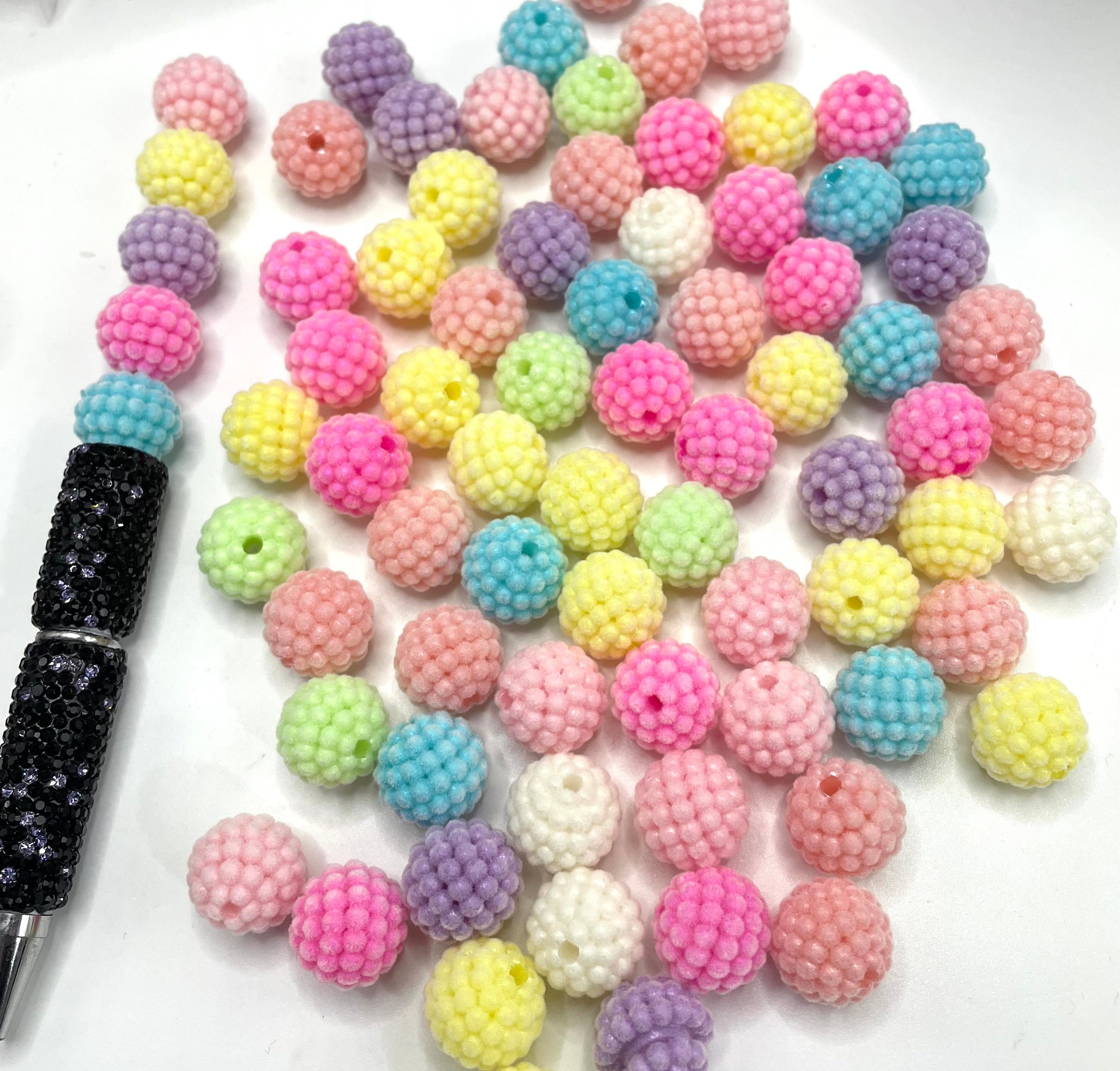 Flock bead flocking Colored flocked beads Fuzzy bead 16mm 20mm Random ...