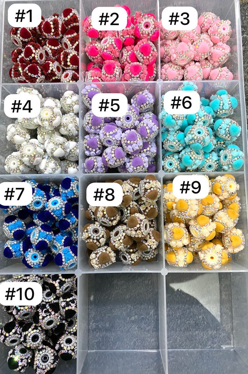 beaded beadable fancy heart bead Fuzzy heart With flower bead rhinesto ...