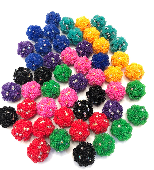 Flower bead Colorful flowers with rhinestones Clay flower beads 20mm R ...