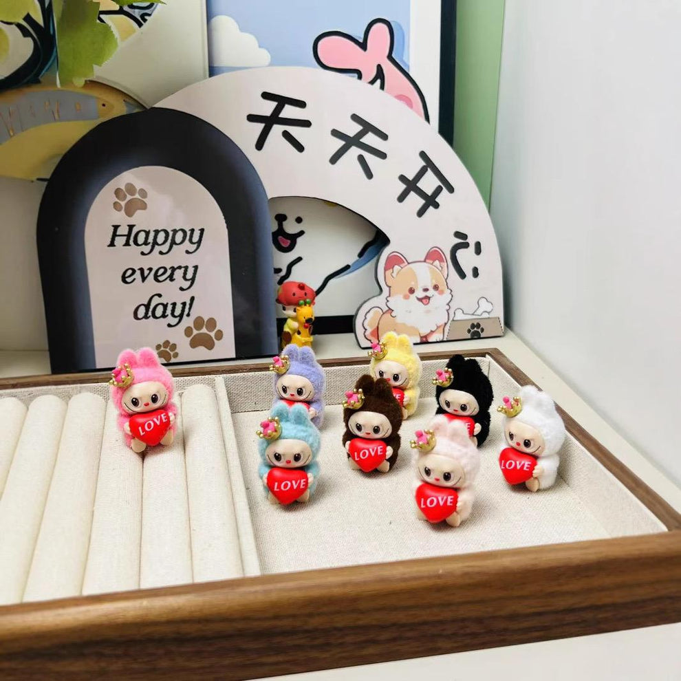 topper character figure fuzzy flocked labubu with holding a heart labu ...